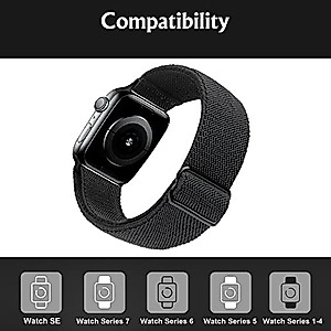 Arae Stretchy Watch Band Compatible for Apple Watch Band 41mm 40mm 38mm Comfortable Adjustable Sport Band for iWatch Series 8 7 6 5 4 SE 3 2 1 Women Men - Black