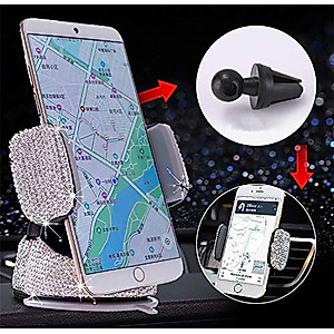 Bling Crystal Car Phone Mount with One More Air Vent Base, Universal Cell Phone Holder for Dashboard,Windshield and Air Vent. (Sliver)