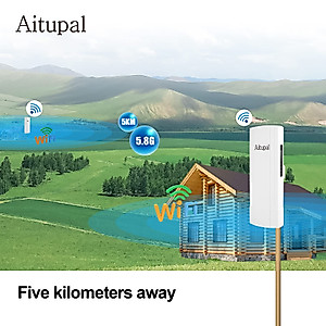 Aitupal 5.8G Gigabit 1Gbps High Speed Wireless Bridge, Point to Point WiFi Outdoor CPE with 14dBi High-Gain Antenna, 5KM Long Range Working Distance Support starlink Router，48V PoE