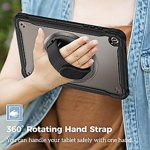 ProCase Galaxy Tab A8 Case 10.5 Inch 2022 (SM-X200/X205/X207), Rugged Heavy Duty Shockproof Case with Hand Strap Rotating Kickstand Protective Cover Case for 10.5" Galaxy Tab A8 2022–Black