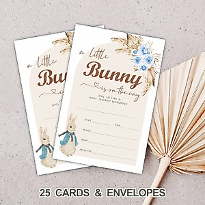 JCVUK Baby Shower Invites,Boho Bunny Theme Baby Shower Invitation Cards With Envelopes(25 Pack), Purple Bunny Baby Shower Decorations And Supplies For Boys Girls(YQK-B05)