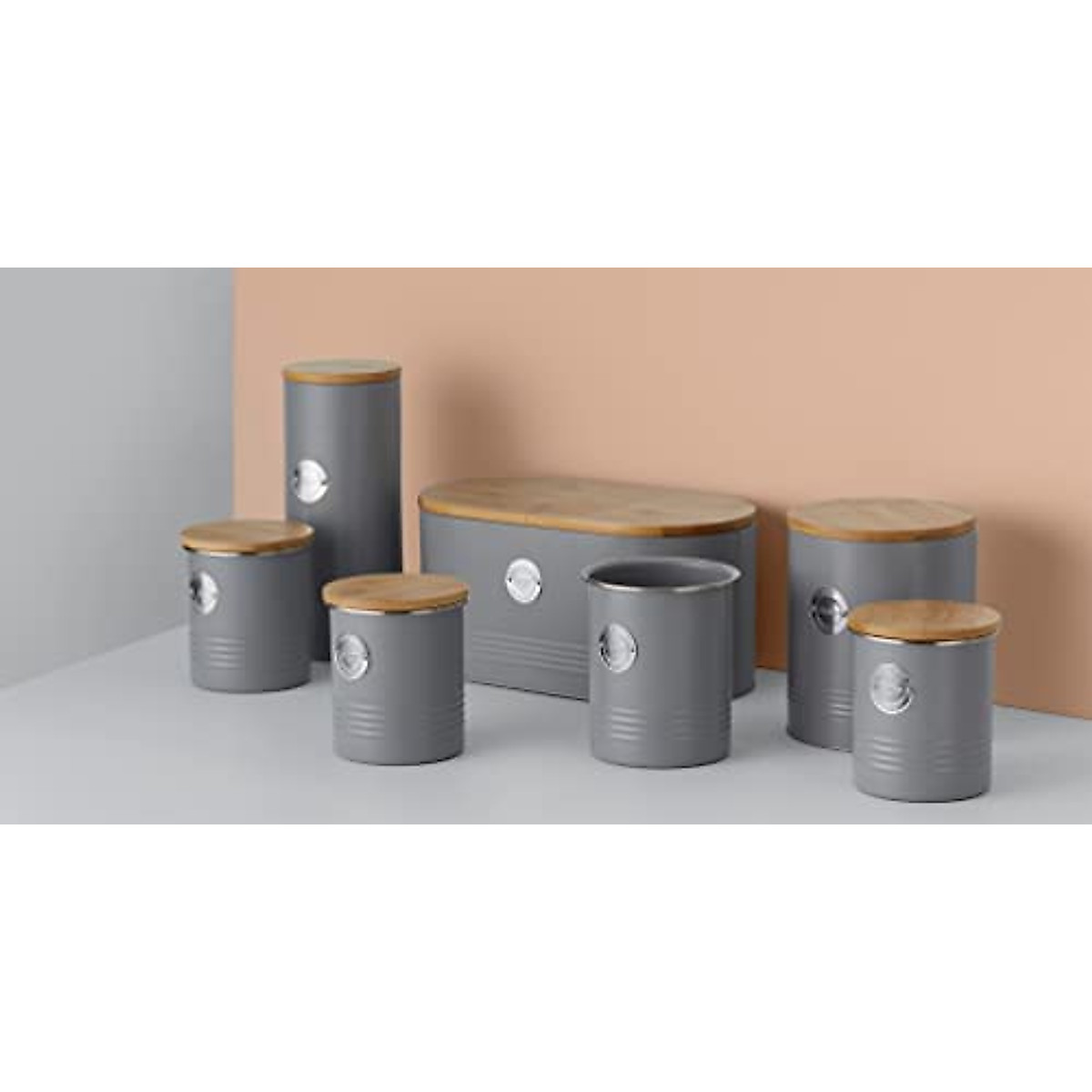 Typhoon Living Pasta Storage Canister with Bamboo Lid, Grey, 2.5 Litre