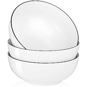Ceramic Salad Soup Bowl, 60 Oz Large Stackable White Porcelain Cereal Pho Serving Pasta Bowl Sets, 3 Pack Microwavable Heat and Cold Resistant Porcelain Ceramic Bowls- Ideal for Home and Restaurant