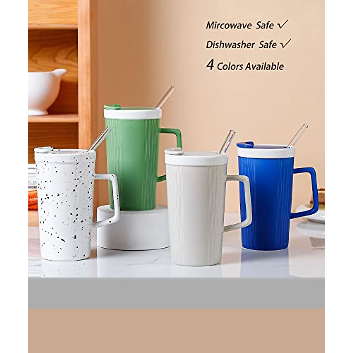 SHANYANTAOCI Large Mug Ceramic Coffee Cup with Straw, 16 oz Big Ceramic Water Cup with Lid and Straw, Tall Drinking Cup for Soda Cola Milk Juice, Unique Graduation Gifts for Birthday and Christmas