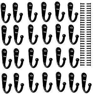 PAINISTIC 25 Pieces Wall Mounted Coat Hook Robe Hooks Cloth Hanger Coat Hanger Coat Hooks Rustic Hooks and 54 Pieces Screws for Bath Kitchen Garage Single Coat Hanger Black Color
