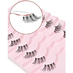 Onlyall Half Eyelashes Corner Lashes Natural Lashes Half Lashes Wispy End Lashes Corner Eyelashes 3/4 Lashes Clear Band Lashes 7 Pairs C03 (6MM-15MM)