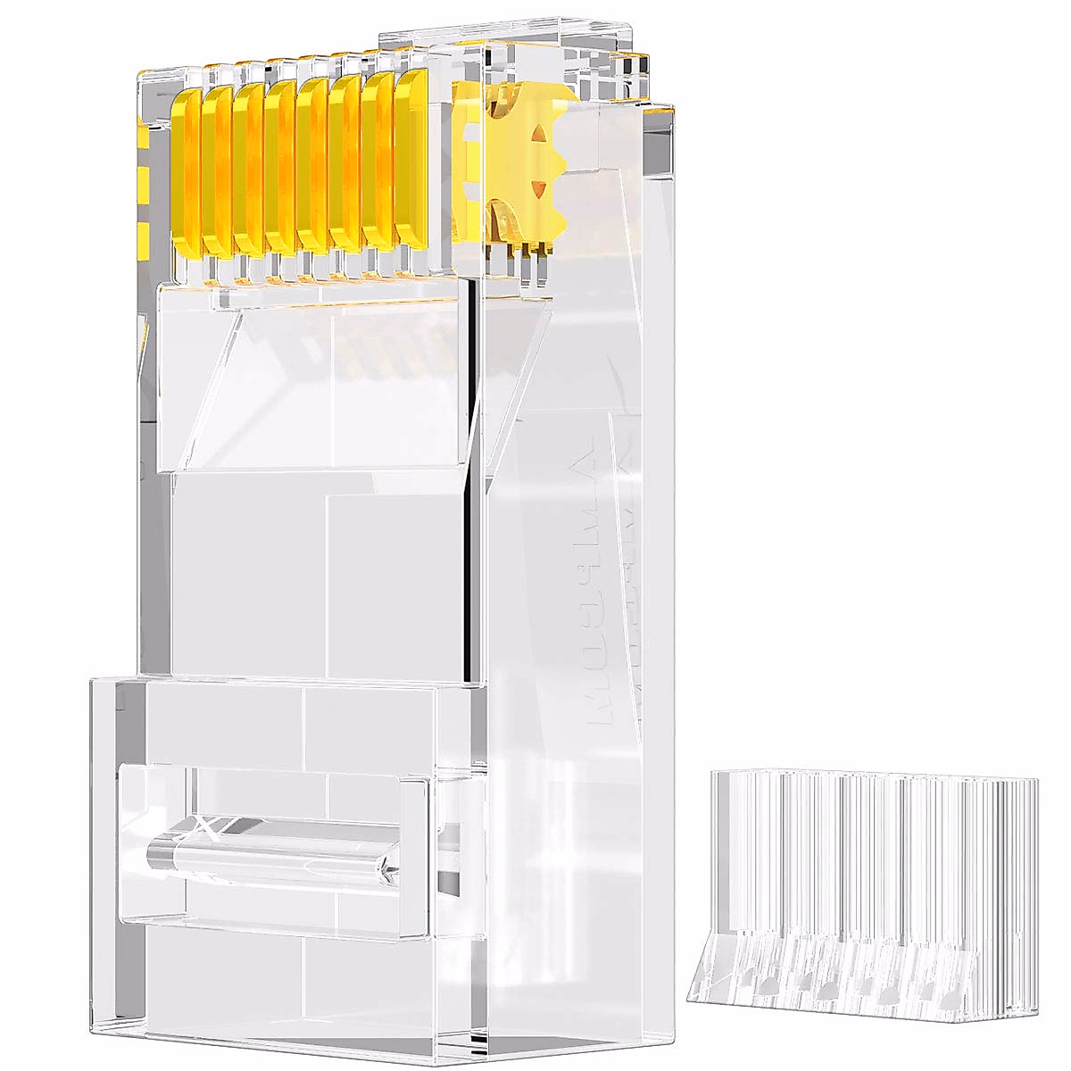 AMPCOM RJ45 Connectors, Standard Modular Plugs, UTP Gold-Plated 2 Pieces Suit CAT6 RJ45 8P8C Crimp End for Ethernet Cable, Support POE/POE+ / POE++, 100/Pack