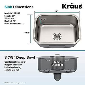 Kraus KBU12 23 inch Undermount Single Bowl 16 gauge Stainless Steel Kitchen Sink