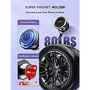 pop-tech Ball Magnetic Car Phone Holder, Universal All-Metal Magnet Car Mount for Cell Phone Dashboard GPS with 4 Metal Plates & Mini Size& 360° Rotation for iPhone, Tablet, Socket Grip,Mobile Device