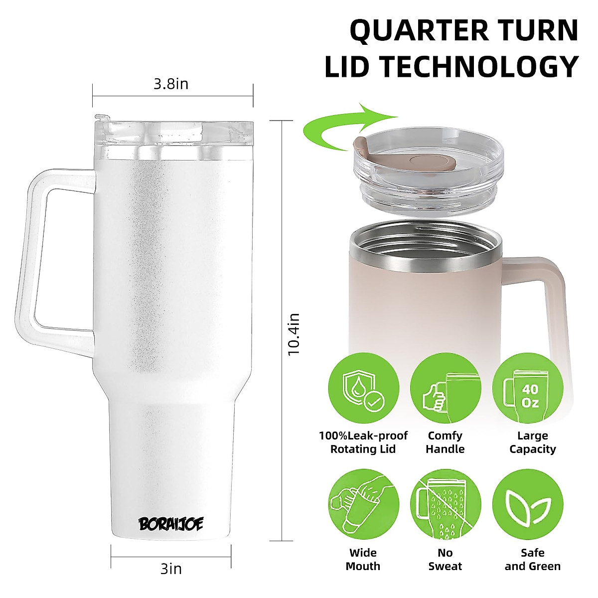 Boraijoe 40 oz Tumbler with Handle and Straw,Reusable Stainless Steel Water Bottle Travel Mug Insulated Cup,Double Wall Vacuum 100% Leak-proof Travel Coffee Mug(Earth Tone)