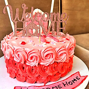 Welcome Home Cake Topper, Home Sweet Home, Welcome Back, Family Housewarming/Retirement/New Baby Party Decorations Supplies, Rose Gold Glitter