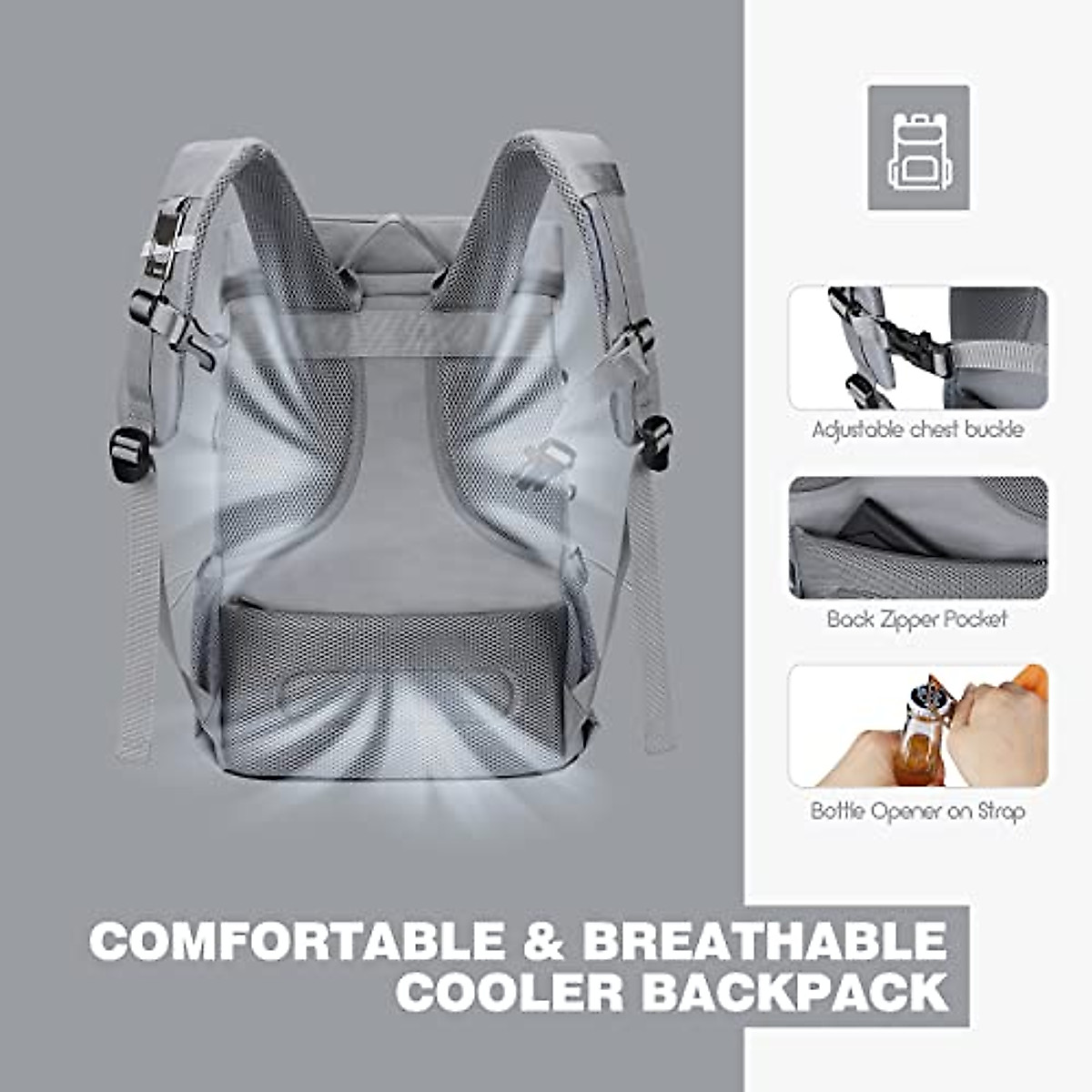 Maelstrom 35 Can Backpack Cooler Leakproof,Insulated Soft Cooler Bag,Beach / Camping Cooler,Ice Chest Backpack for Travel, Grocery Shopping,Kayaking,Fishing,Hiking,Grey
