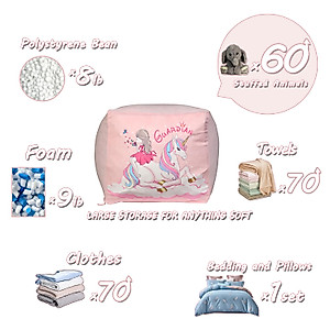 Yoweenton Unicorn Bean Bag Chair for Girls Room Decor, Stuffed Animal Storage Pink, Gifts for Girls, Medium Size,Velvet Extra Soft Cover Only