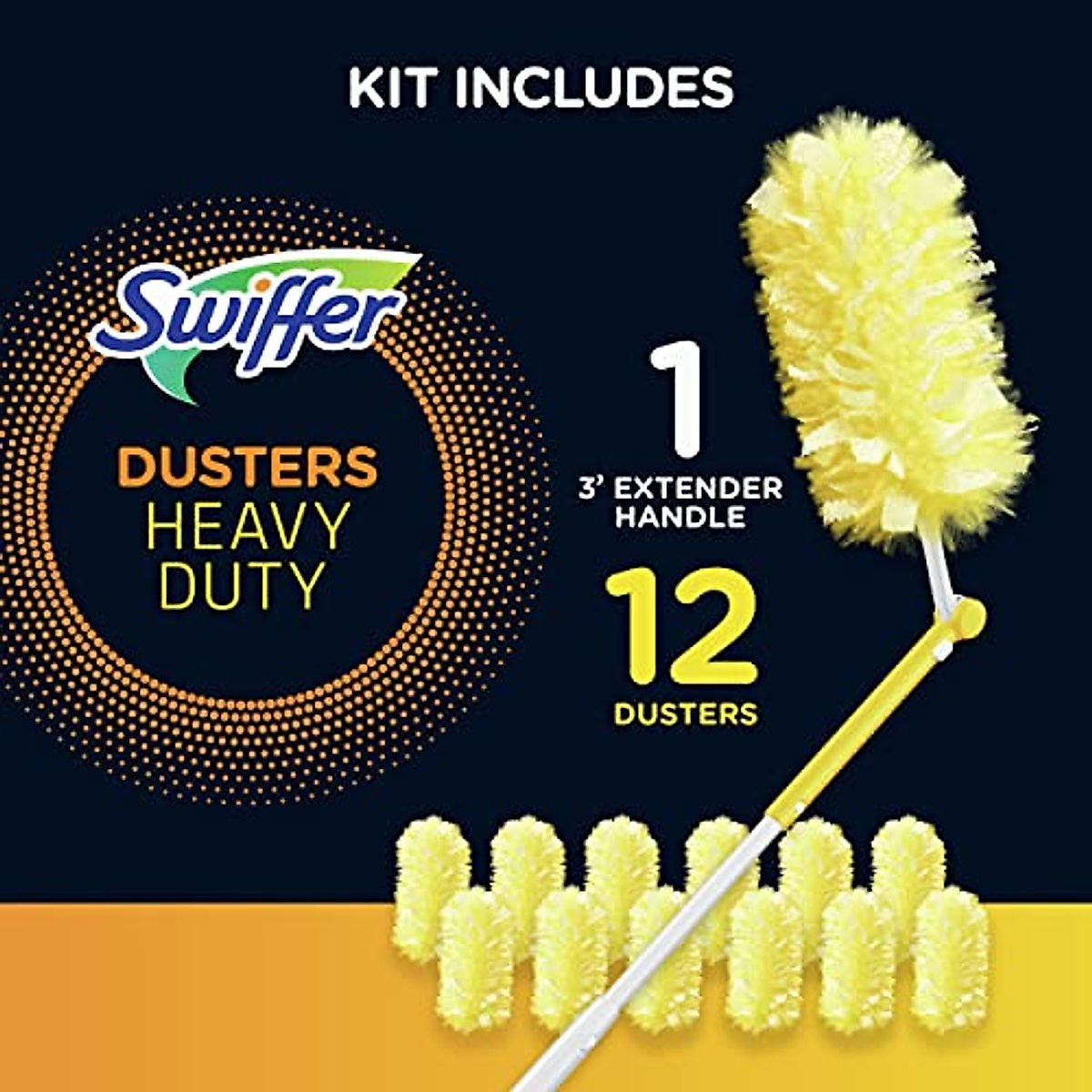 Swiffer Dusters Heavy Duty Extender Handle Starter Kit (1 Handle, 12 Dusters)
