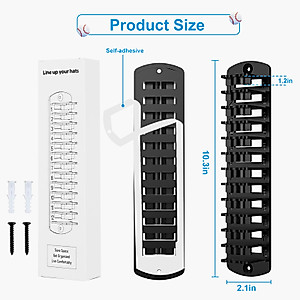 Hat Organizer for Baseball Caps, Hat Rack for Wall, Hat Holder, Baseball Cap Organizer, Hold Up to 12 Hats, Hat Storage Display Hat Hanger Adhesive/Wall Drilled for Door, Bedroom, Closet, (Black)