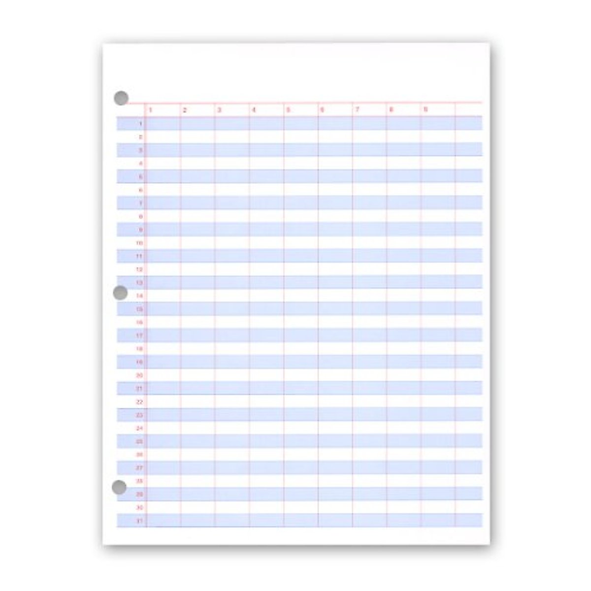 Ampad Evidence Data Pad, Size 8-1/2 x 11, 9 Columns, 31 Numbered Horizontal Lines, 20 Pound Paper, 3 Hole Punched, 50 Sheets (22-206)