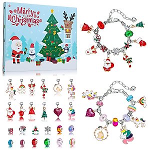 Howcow Christmas Advent Calendar Bracelets 2024, 24 Days Xmas Countdown Calendar with 2pcs DIY Charm Bracelets Kits, Christmas Surprise for Girls Kids Teens Adult Women