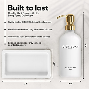 Luxury Glass Hand and Dish Soap Dispenser Set by Brighter Barns - Kitchen Soap Dispenser Set with Tray for Kitchen Sink - White and Gold Home Accessories & Decor for Restaurants, Airbnb, Gift (Gold)