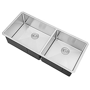 CozyBlock 42 in. x 19 in. x 10 in. 16-Gauge Stainless Steel Undermount 60/40 Offset Double Bowl Kitchen Sink with Bottom Grid, Silicon Dishrack, Pot Mat and Strainer