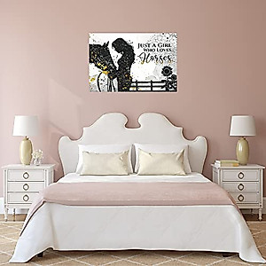 Rustic Farmhouse Horse Wall Art Decor Just A Girl Who Loves Horses Posters Country Style Wall Decor Inspirational Wall Art Rustic Posters Print for Girls Bedroom Nursery Decor 16x24 Inch Unframed