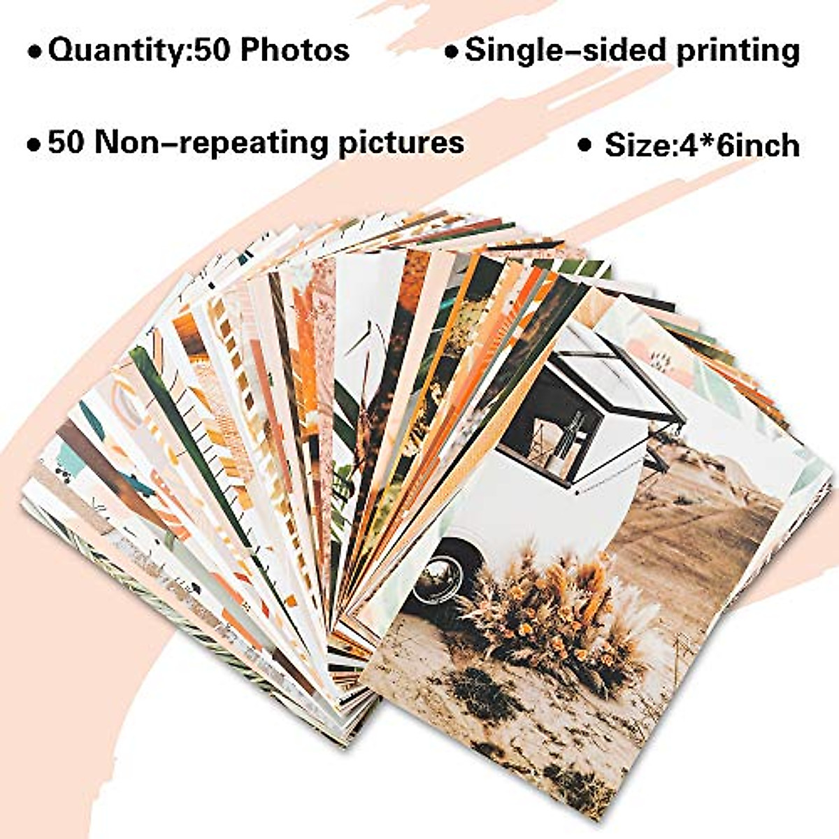 Yopyame 50PCS Boho Aesthetic Pictures Wall Collage Kit, Peach Teal Photo Collection Collage Dorm Decor for Girl Teens and Women, Orange Boho Wall Prints Kit, Small Posters for Room Bedroom Aesthetic