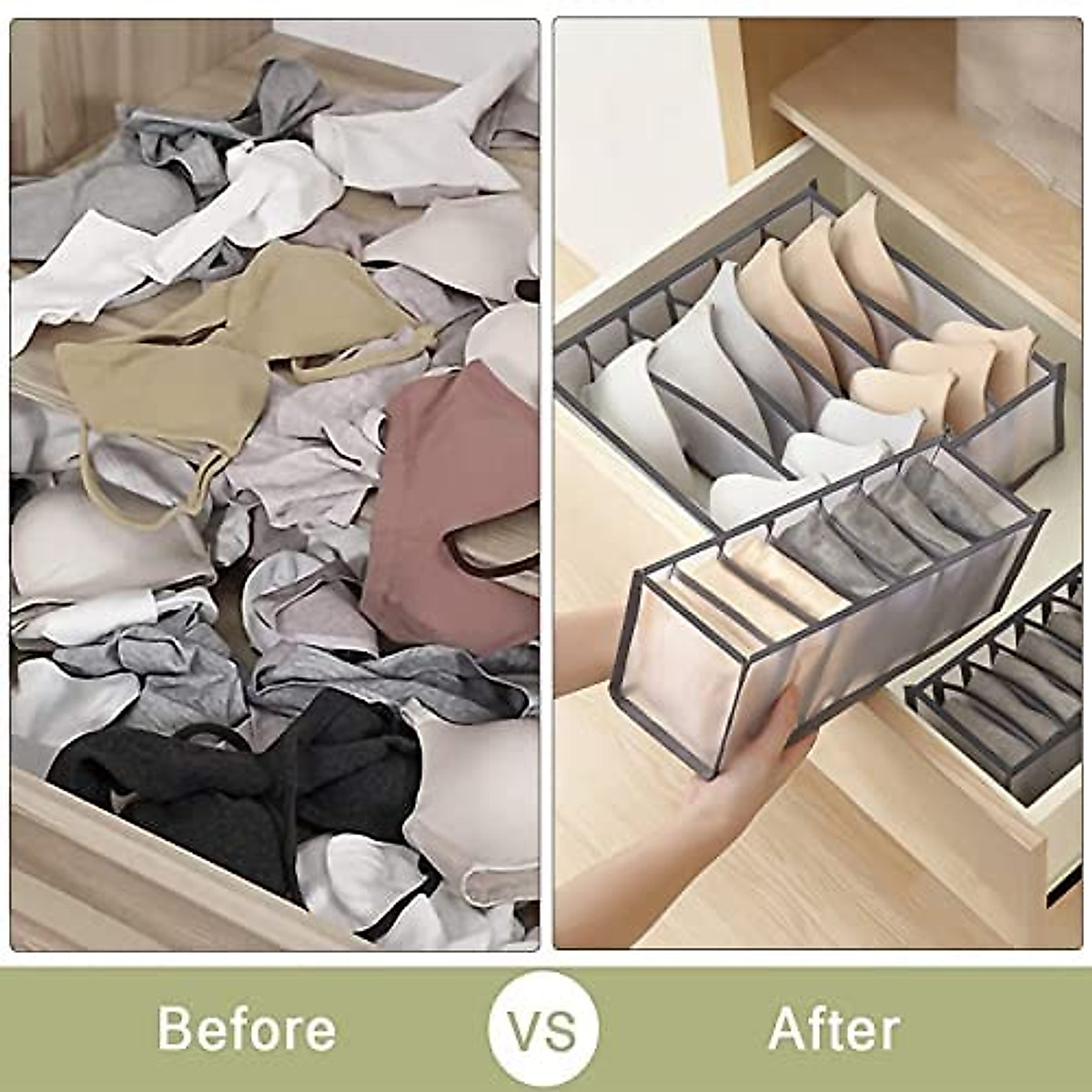 TOOVREN Sock Organizer 2 Pack, sock drawer organizer, sock drawer organizer divider, Cabinet Closet Organizers and Storage, Mesh Foldable Compartment Boxes for Storing Socks, Underwear, Ties, Panties