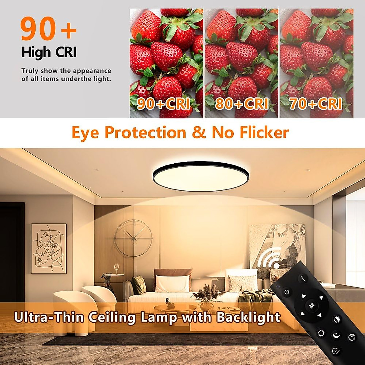 12 Inch Flush Mount Ceiling Light with Remote 28W 3000lm Led Ceiling Light Dimmable 3 Color Adjustable Modern Light Fixture Ceiling with Backlight, Night Light and Timer Ultra-Thin Close to Ceiling
