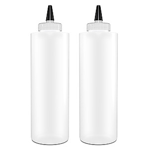 BRIGHTFROM Condiment Squeeze Bottles 16 OZ Wide Neck, Empty Squirt Bottles - Removable Top-Cap, Leak Proof for Ketchup, Mustard, Syrup, Sauces, Dressing, Oil, Arts & Crafts, BPA FREE Plastic - 2 PACK