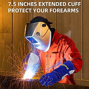 662℉ Welding Gloves HANDSOME PROTECTION 16 Inches, Heat/Fire Resistant Mitts Animal handling Glove Extra Long Sleeve for Oven/Grill/Fireplace/Furnace/Stove/Pot Holder/Tig Welder/Mig/BBQ (Blue)