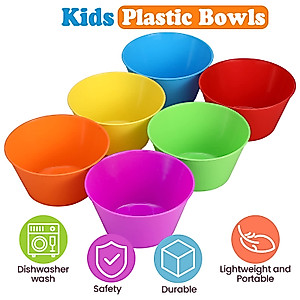 24 Pcs Kids Plastic Bowls Set Unbreakable 24 oz Cereal Bowls Plastic Snack Bowls Microwave Dishwasher Safe Colorful Bowls for Toddler Small Children Salad Dessert Fruit Soup Bowls BPA Free, 6 Colors