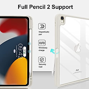 iPad Air 5th Generation case 2022 with Pencil Holder, Air 4th Generation case,Slim Smart Cover with Clear Back Shell for iPad Air 5 Case 10.9 Inch,Support Wireless iPad Pencil Charging,Creamy White