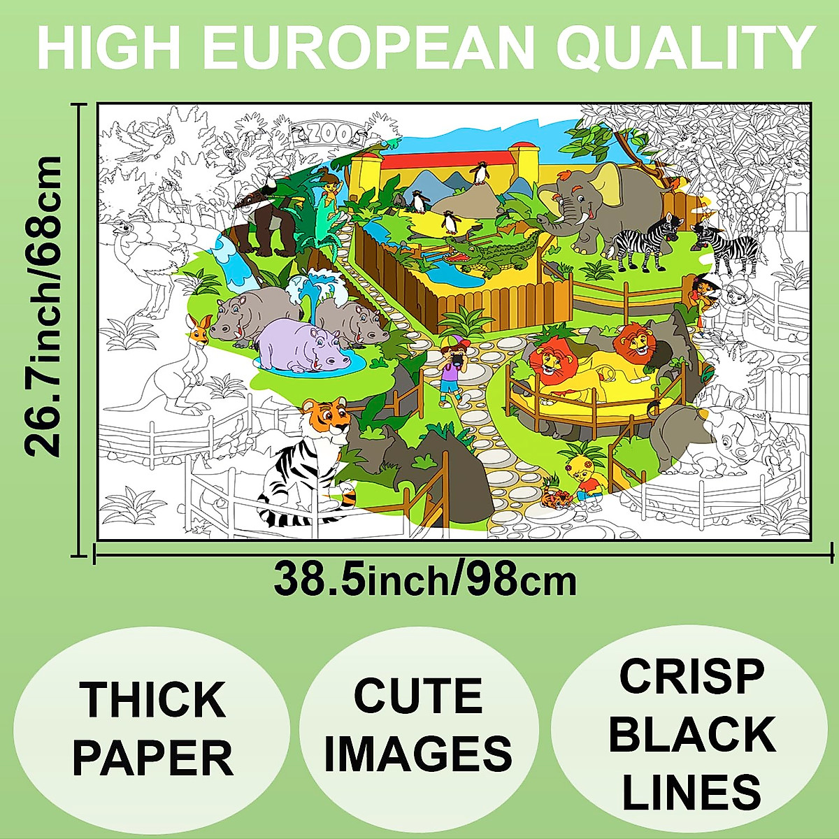 ALEX Art - Zoo Animals Giant Coloring Poster, 38.5x26.7 inches, Art Craft Kit for Kids Ages 4-12