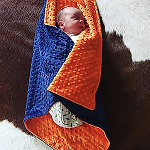 MEG ORIGINAL Minky Dot Baby Boy Blanket, Navy Blue & Orange