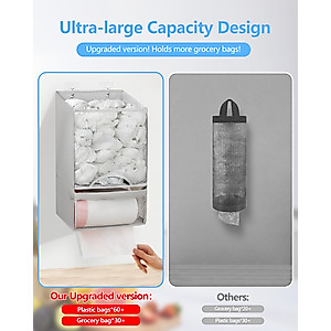 2 in 1 Plastic Bag Holder, Extra Large Grocery Bag Holder, Wall Mount Trash Bag Dispenser Roll Holder, Bag Saver, Garbage Bag Holder Organizer for Home Kitchen Mom Wife Gifts