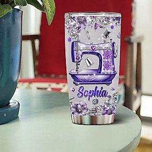 WONWIX Personalized Sewing Gifts For Women Travel Coffee Cup 20oz Stainless Steel Tumbler With Lid Jewelry Style Fabric Quilting Gift for Tailor Seamstress Crochet Lover
