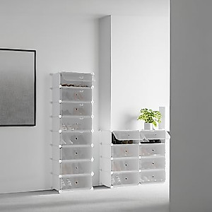 UNZIPE Shoe Rack Cabinet, 8-Tier Shoe Storage Organizer with Doors for Entryway, 16 Pair Plastic Shoe Shelves with Covered DIY Freestanding Shoe Tower for Closet Bedroom Hallway Mudroom Garage, White