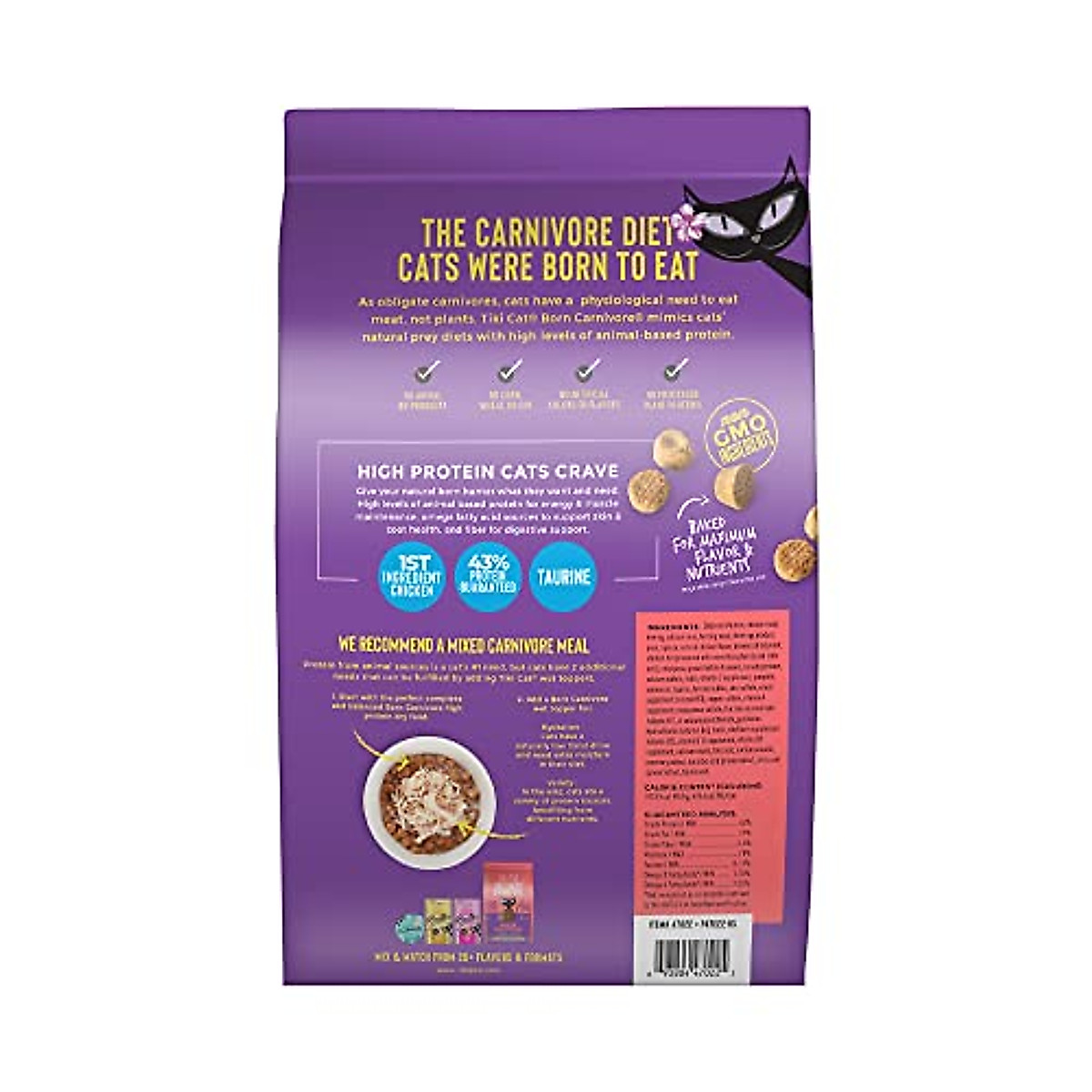 Tiki Cat Born Carnivore High Protein, Chicken, Herring & Salmon Meal, Grain-Free Baked Kibble to Maximize Nutrients, Dry Cat Food, 5.6 lbs. Bag