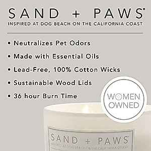 Sand + Paws Scented Candle - Sage & Sea Salt - Additional Scents and Sizes –Luxurious Air Freshening Jar Candles Neutralize pet Odors and Enhance Home décor – 100% Cotton Lead-Free Wicks - 12 oz