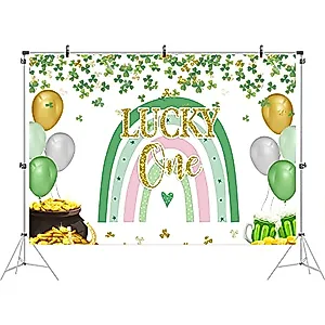 Ticuenicoa 5x3ft St. Patrick’s Day Backdrop Rainbow Lucky One Birthday Photo Background for Photography Green Shamrocks Ballons Banner 1st Birthday Party Decorations Cake Table Favor Supplies