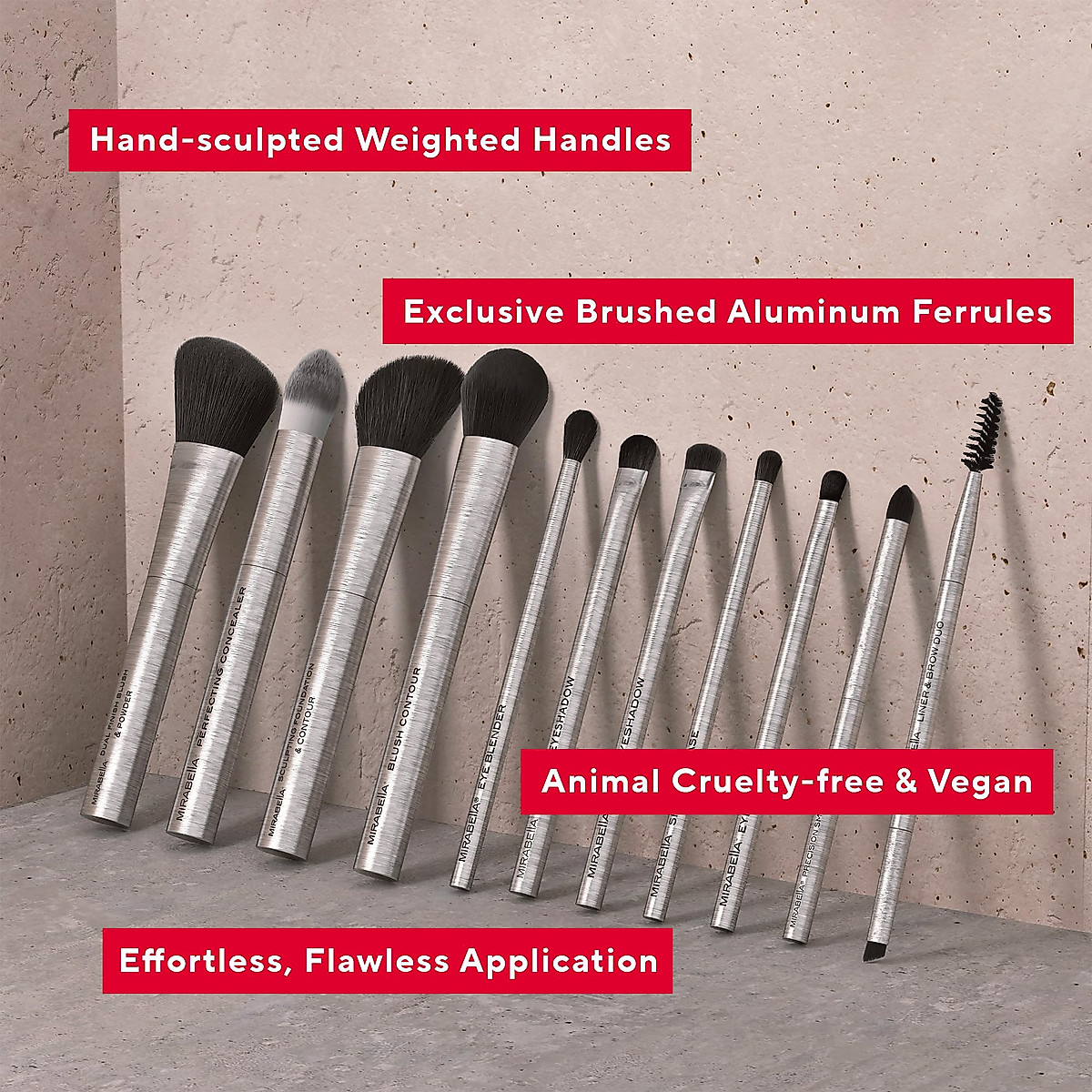 Mirabella Face Blender Brush - Professional & Premium Makeup Beauty Brushes - Natural & Cruelty-Free Synthetic Bristles, Hand-Sculpted Brushed Aluminum Luxury Cosmetic Make Up Brush