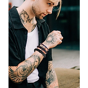 Tornito 15Pcs Braided Leather Bracelet String Wood Bead Woven Ethnic Boho Cuff Wrap Stretch Wristbands Bracelets Set for Men Women Size Adjustable