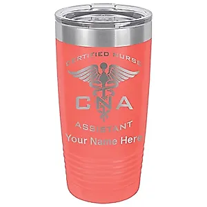 LaserGram 20oz Vacuum Insulated Tumbler Mug, CNA Certified Nurse Assistant, Personalized Engraving Included (Coral)
