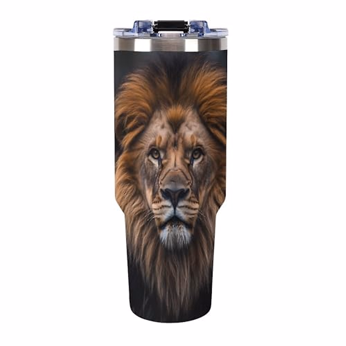 Lion Male Insulated Tumblers with Handle Stainless Steel Coffee Mug Funny Travel Cup with Lid Straw 40oz