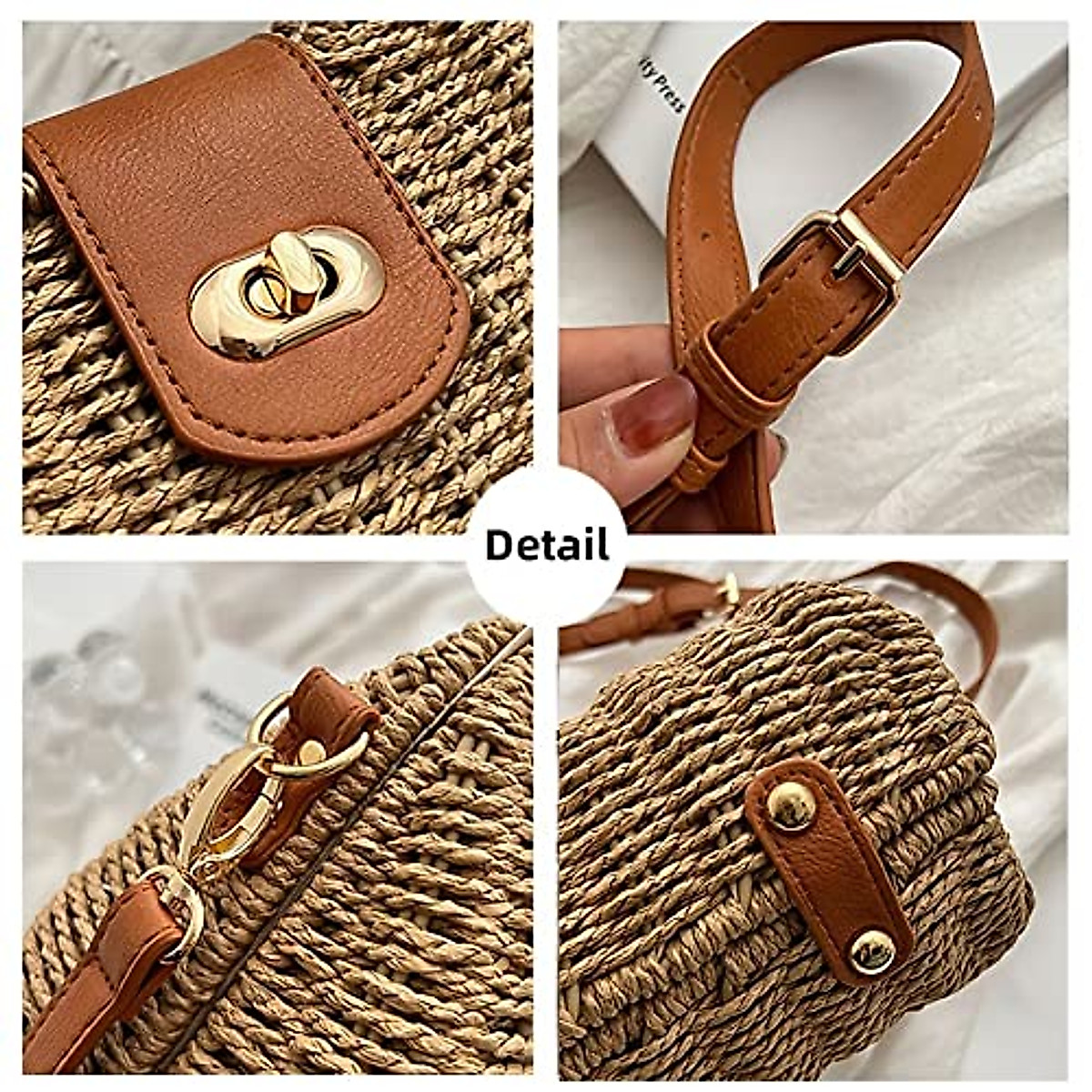 EDIWER Women’s Straw Beach Bag Beach Tote Purse Rattan Crossbody Bag Daily Top Handle Satchel Handbag Shoulder Bag for Summer