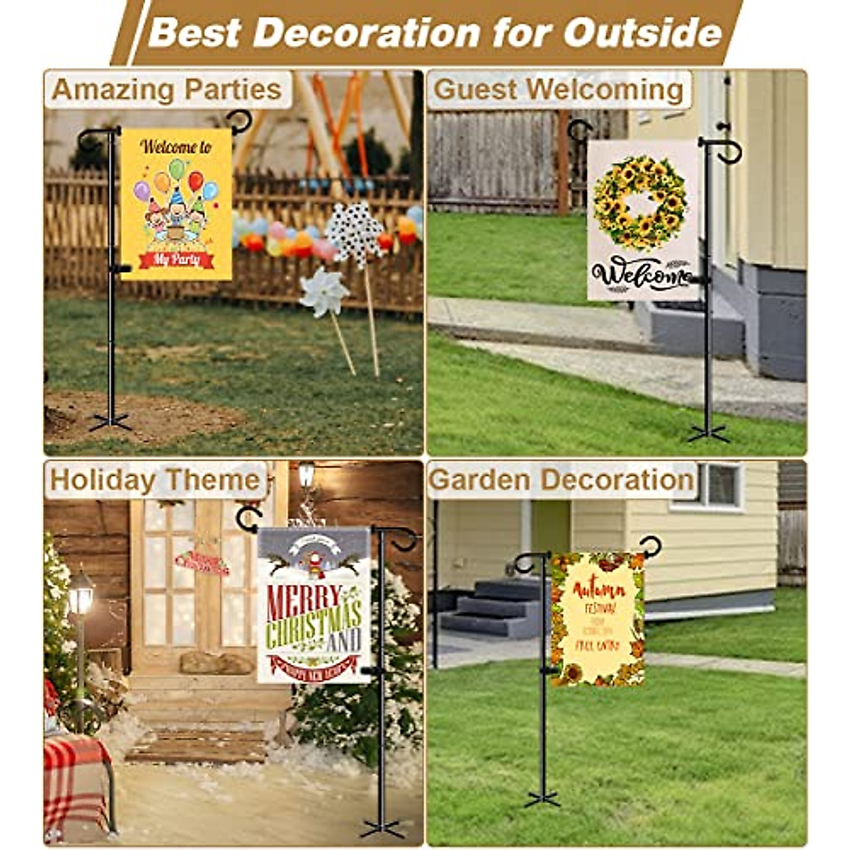 Whoonba 51 Inch Tall Garden Flag Stand Holder with 5 Prong Base, Yard Flag Pole Holder for 12x18 Outdoor Small Flag Decor with Two Spring Stoppers and a Tiger Clip, 1 Pack