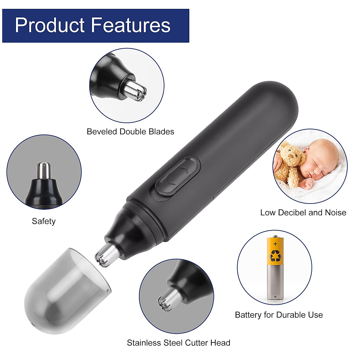 Nose Hair Trimmer, Professional Painless Nose and Ear Hair Trimmer for Women Men Waterproof Stainless Steel Head Dual Edge Blades Nose Hair Remover Mute Efficient Battery-Operated Easy Cleansing