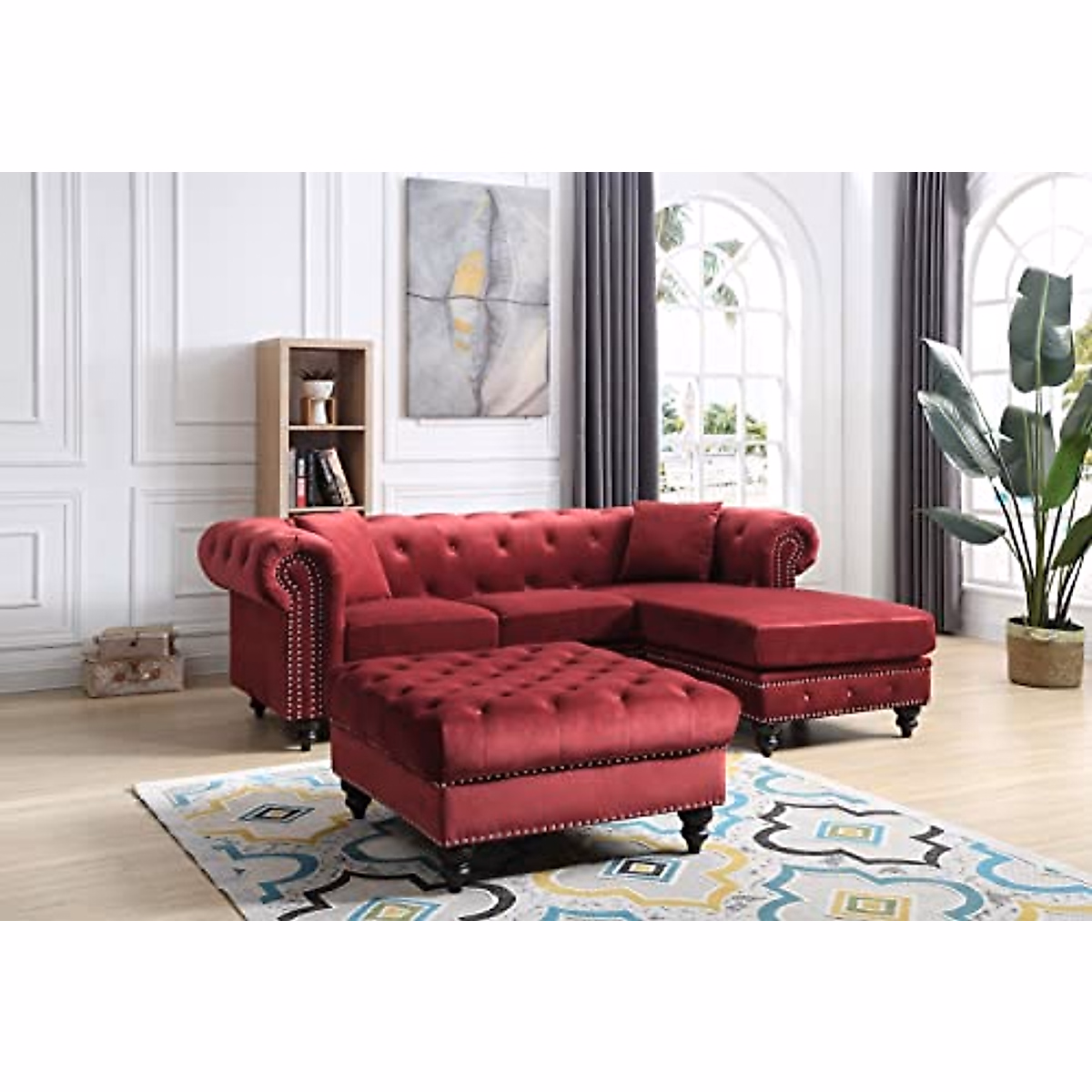 Glory Furniture Nola , Burgundy Sofa Chaise (3 Boxes), 31" H X 98" W X 37" D