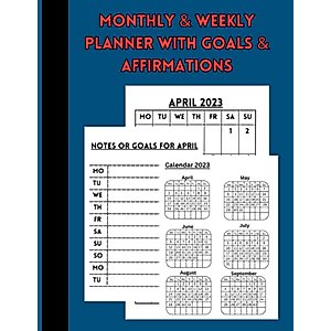 Monthly Planner 2023: Monthly & Weekly Planner for 2023 April - December & 2024 January - February, 8.5x11,45 Pages