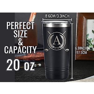 Onebttl Golf Gifts for Men with Initial for Golfer & Golf Lovers, 20oz Travel Mug with Golf Design, Perfect Gifts for Men, Birthday, Christmas - A