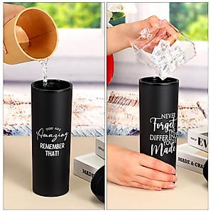 Rtteri 6 Pcs Employee Appreciation Gifts Bulk Thank You Tumblers Gifts for Women 16oz Inspirational Plastic Skinny Tumblers with Lids for Women Men Secretaries Teacher Coworker(Black, Motivational)